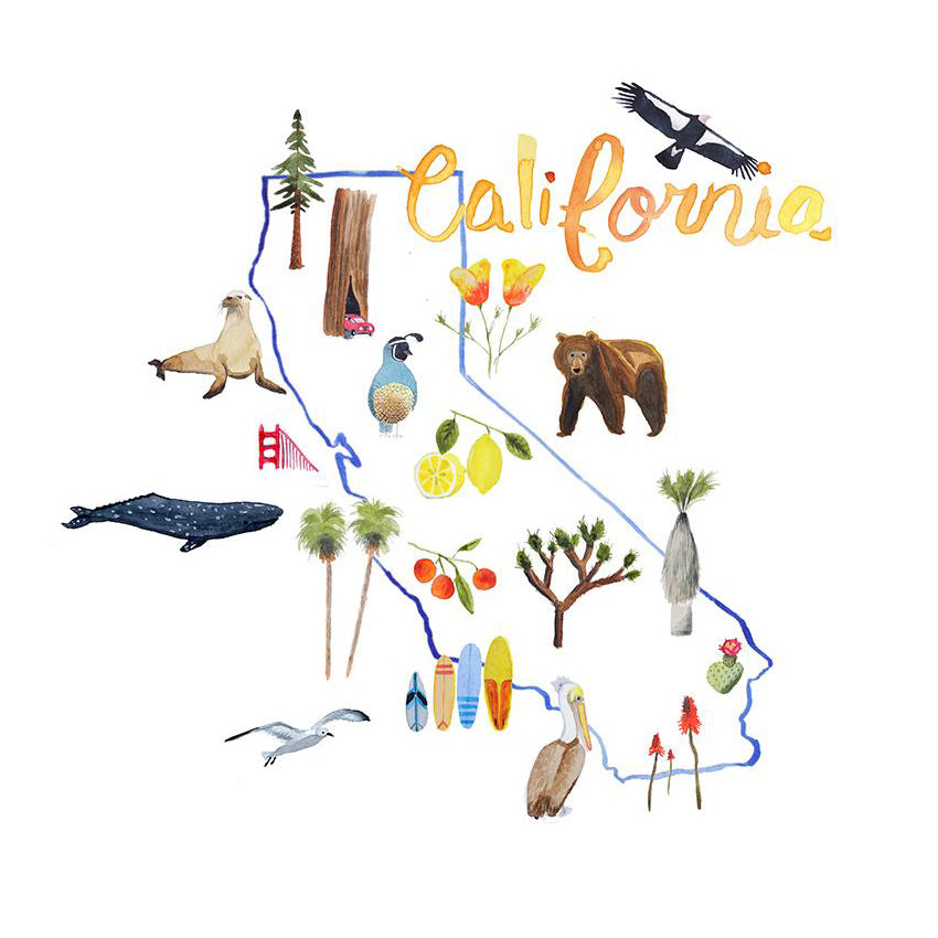 California Watercolor Map Print – California Crafted